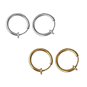 Clip on Body Nose Lip Ear Fake Retractable Earrings Hoop Earrings Septum 2 Pairs KANGMOON