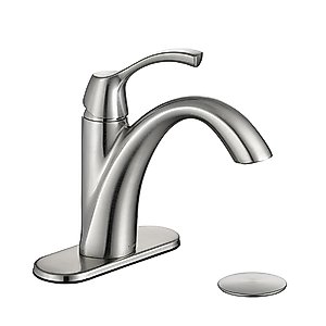 TimeArrow Brushed Nickel 1-Handle Single Hole Bathroom Faucet, 3-Hole Deck Plate, Pop-Up Drain and Water Supply Lines Included, TAF206-BN