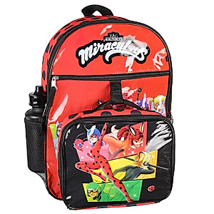 Miraculous Tales of Ladybug & Cat Noir Characters 5 PC Backpack Lunchbox Icepack Water Bottle