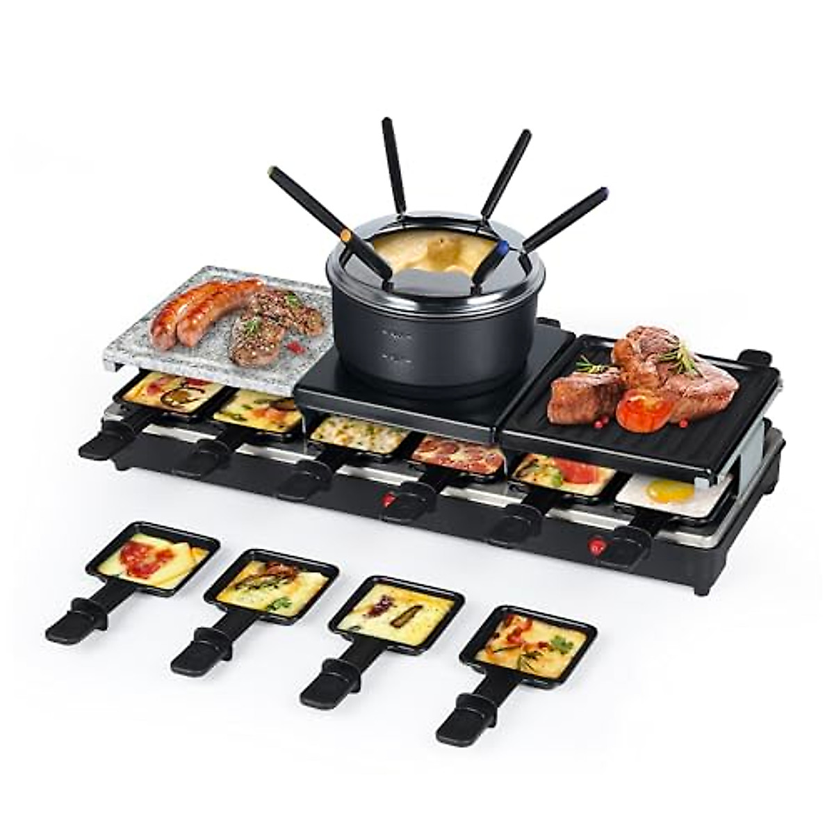 Saenchue Raclette Table Grill - Indoor Electric Grill Griddle - Nonstick Extra Large Reversible 4-In-1 Outdoor Dishwasher Safe with Cheese 12 Paddles 12 Spatulas for 12 Person, FD-12