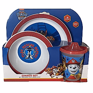 LE Products 5 Piece Paw Patrol Dinnerware Set with Plate, Bowl, Sip Cup, and Flatware (Paw Patrol Boy)