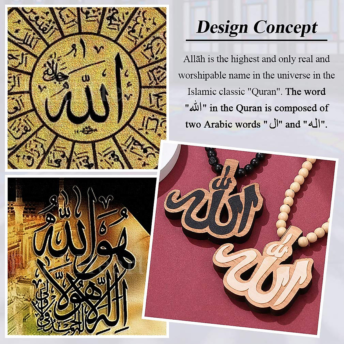 FaithHeart Moslem Jewelry Allah Bead Necklace Mens Wood Bead Chain Jewelry Women Sweater Chains 36 Inches Long Necklaces