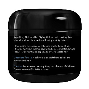Pure Body Naturals Hair Gel for Men, Natural Ingredients with Hydrating Aloe For Firm, Healthy Hair, 4 Fl Oz