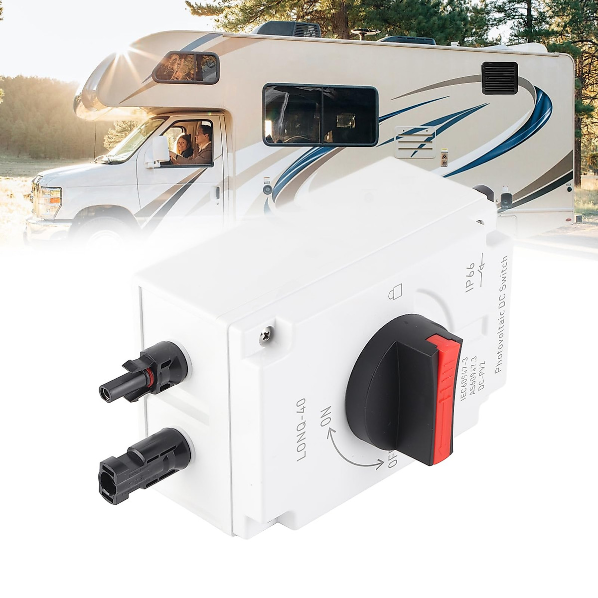 Photovoltaic DC Isolator Solar Switch IEC60947 3 Waterproof IP66 Insulated Switch for Solar Powered RV Boats Solar Power Systems 1200V DC 32A 4P (Fuse Proctive)