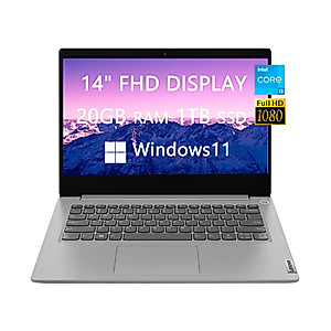 Lenovo 2023 Newest Upgraded Laptops for College Student & Business, 14 inch FHD Computer, 11th Gen Intel Core i3-1115G4 Quad-Core, 20GB RAM, 1TB SSD, Fast Charge, HDMI, Windows 11, LIONEYE HDMI Cable