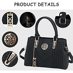 KUANG! Women Top Handle Bag Faux Leather Woven pattern Tote Shoulder Bag Large Handbags