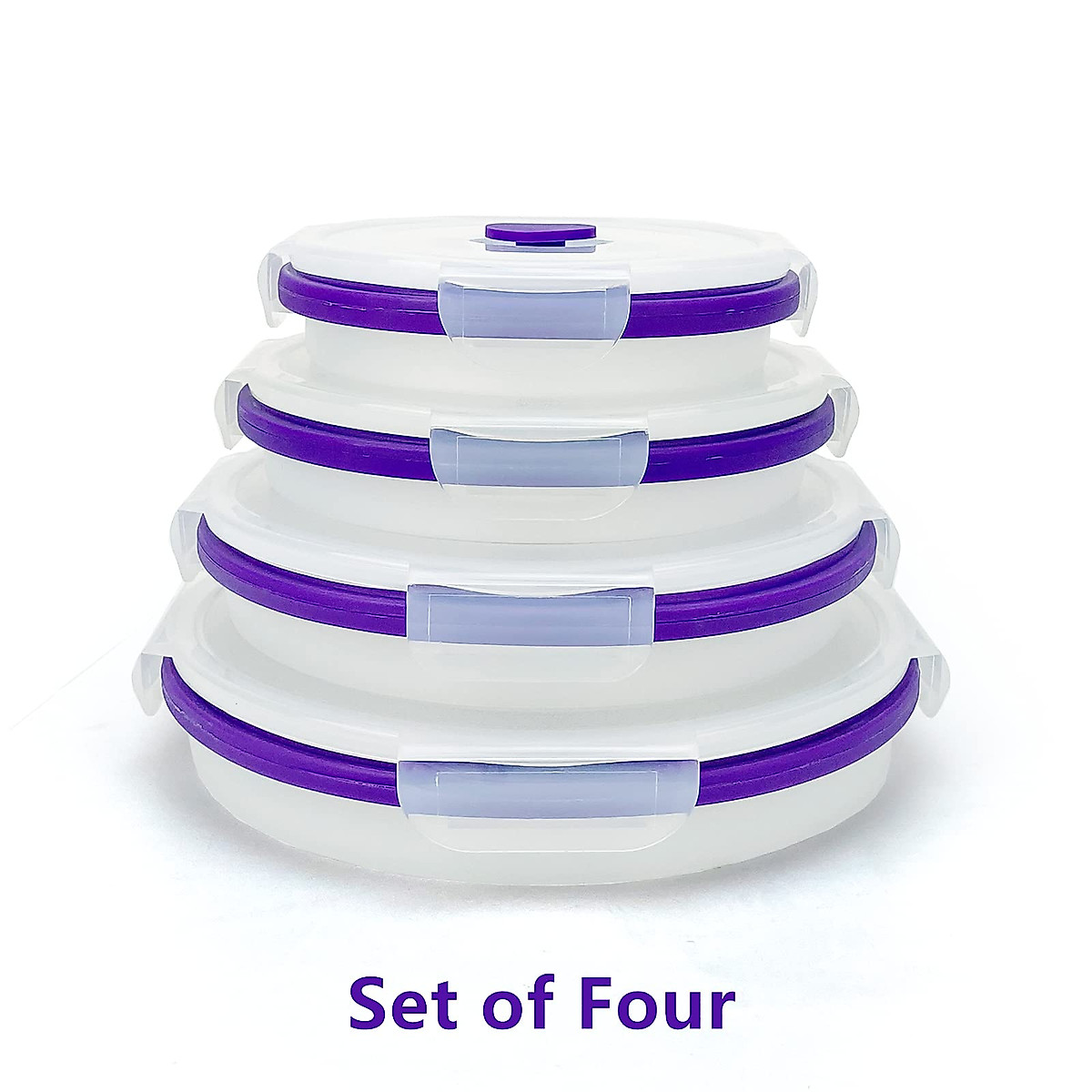 CCyanzi Round Silicone Food Grade Lunch Containers, Collapsible Bowl with lids | Space Saving | Leakproof | Microwave Freezer Safe | Silicone Food Conatiners for Sandwich, Snacks，Purple