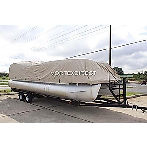 New VORTEX *TAN/Beige* 24' Ultra 3 Pontoon/Deck Boat Cover, HAS Elastic and Straps FITS 22'1" to 23' to 24' FT Long, UP to 102" Beam