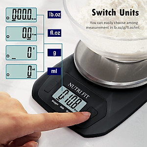 NUTRI FIT Digital Food Scale Small Kitchen Scales Weight in Grams and OZ for Cooking Baking Weight Loss, Stainless Steel Tare & Backlit LCD Display, Black