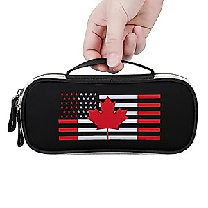 USA Canada Flag Pencil Pen Case Portable Pen Bag with Zip Travel Makeup Bag Stationery Organizers for Home Office