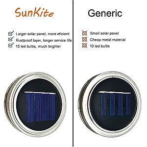 SunKite Solar Mason Jar Lid Lights [Updated], 6 Pack 15 LED Waterproof Fairy Firefly Jar String Lights with Hangers (NO Jars), Patio Yard Garden Wedding Easter Decoration - Warm White