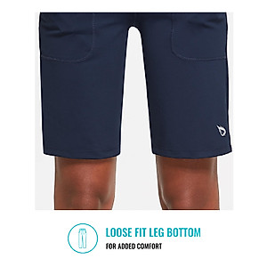 BALEAF Women's Bermuda Shorts Long Athletic Shorts High Waisted 10" for Running Walking Gym Quick Dry Navy Size L