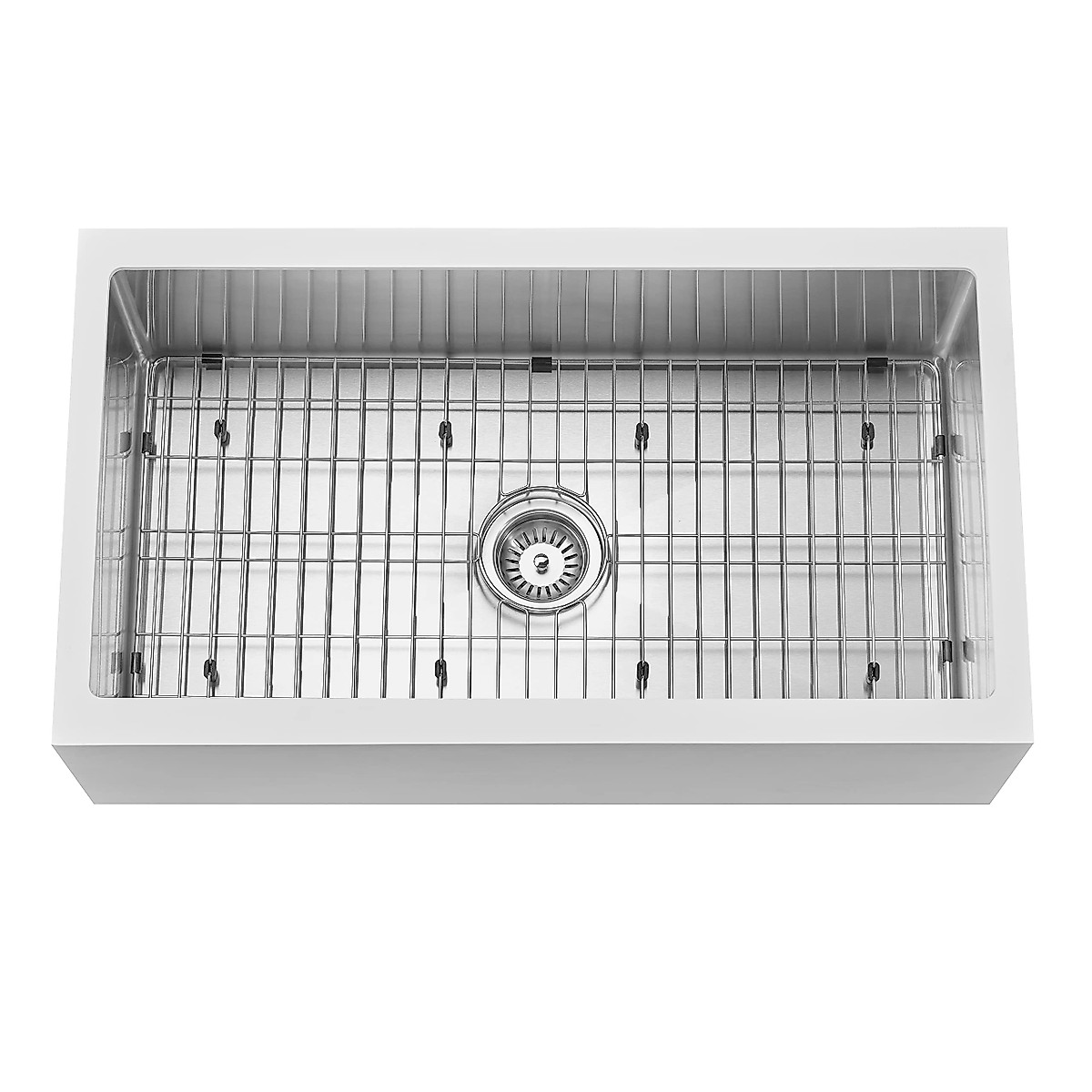 Westbrass BSS133W 33" Single Bowl 18 Ga. Stainless Steel Kitchen Sink with White Solid Surface Farmhouse Apron Front and Rim Top