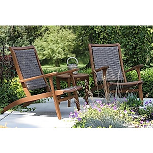 Outdoor Interiors All Weather Eucalyptus Driftwood Patio Lounger Chair, Grey Wicker