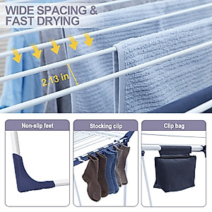 APEXCHASER Clothes Drying Rack, Foldable Laundry Rack with Sock Clips, Indoor/Outdoor for Towels, Clothes, Dress
