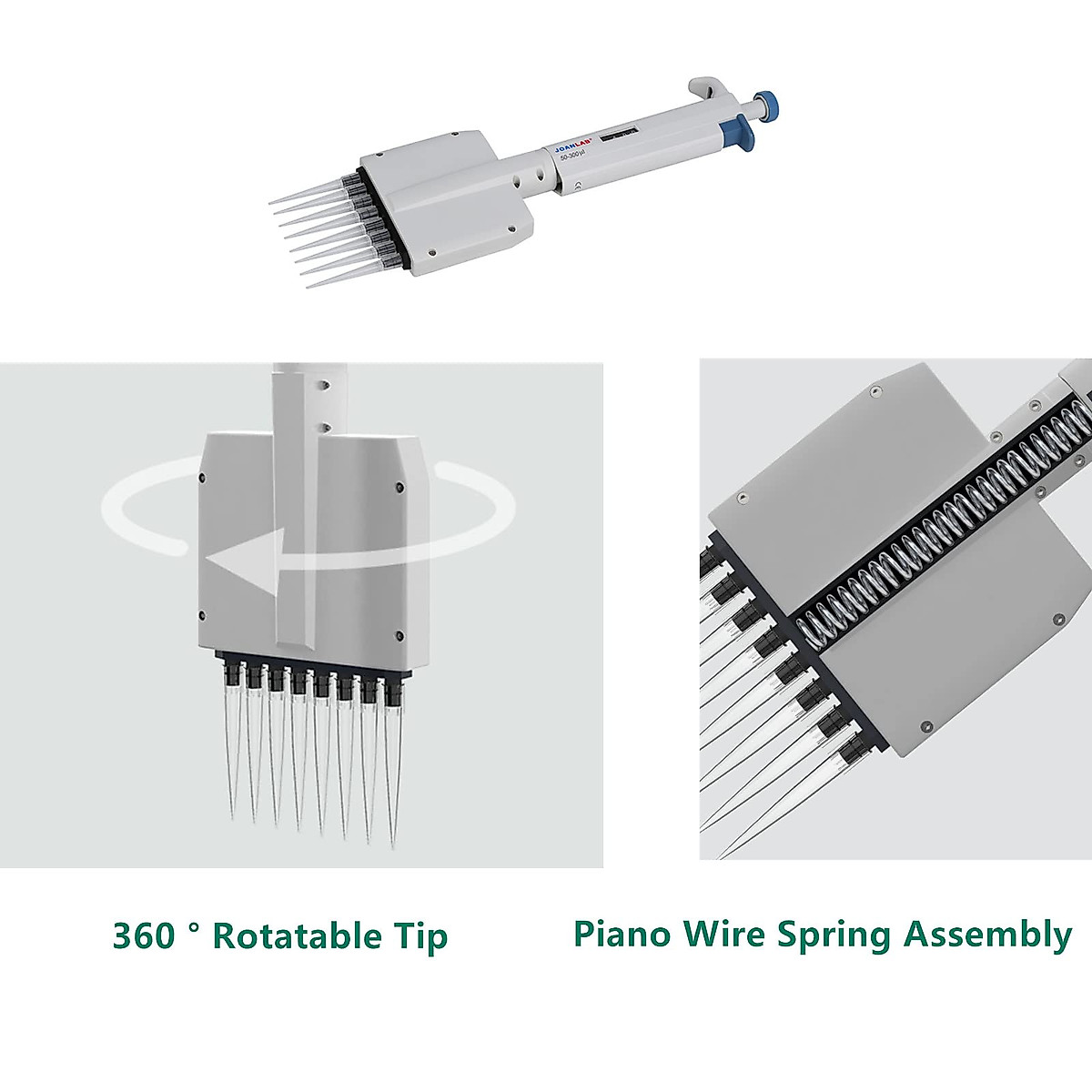 Lab Micropipette Adjustable Volume Pipettor 8-Channel Multichannel Pipett Micro Pipettes Variable Volume Pipettes for Scientific Lab and School 50-300渭l