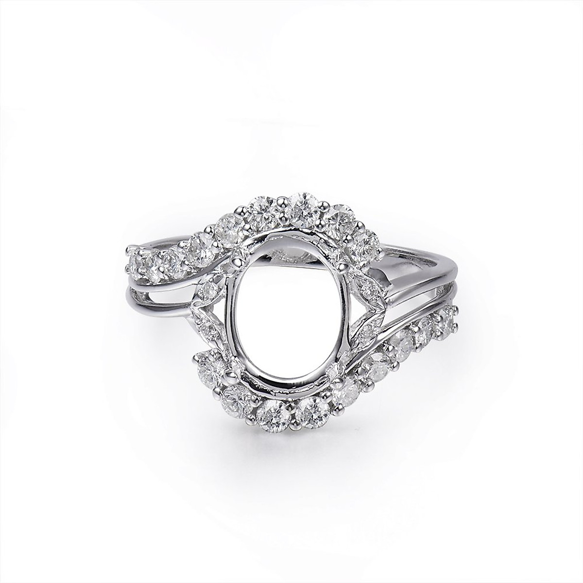 Lanmi Women's Oval 5X7mm 7.5X9.5mm 8X10mm 14K White Yellow Gold Diamond Semi Mount Engagement Wedding Ring Set