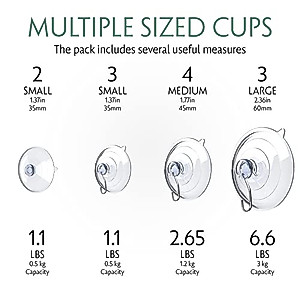 J-One Suction Cups with Hooks, 12 pcs Upgraded Window Suction Cups with Hooks Upgraded PVC Suction Cup with Stainless Steel Hook Removable, 4 Sizes Large Medium, Small Suction Cups with Hooks