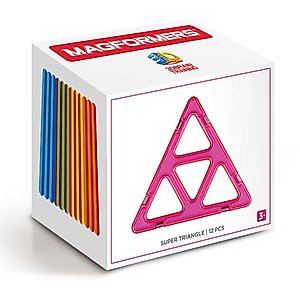 MAGFORMERS Super Triangle 12 Pieces Rainbow Colors, Educational Magnetic Geometric Shapes Tiles Building STEM Toy Set Ages 3+