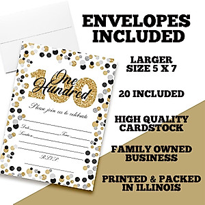 Confetti Polka Dot 100th Birthday Party Invitations, 20 5x7 Fill In Cards with Twenty White Envelopes by AmandaCreation