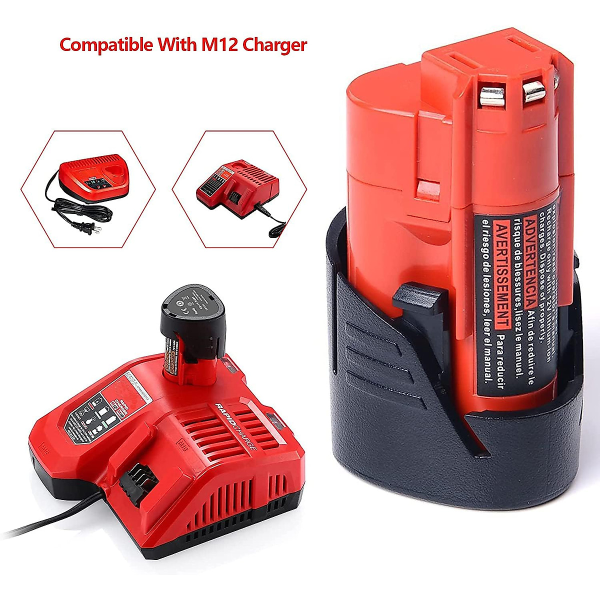 DV8DKV7 2 Pack M12 2.5Ah Replacement Battery Compatible with Milwaukee M12 Battery 48-11-2401 48-11-2402 48-11-2411 48-11-2420 48-11-2440 Milwaukee M12 12V Cordless Tools