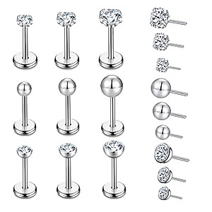 9pcs Threadless Push in nose rings studs for Multiple Piercing,316L Surgical Stainless Steel lip rings studs Labret Jewelry Cartilage Tragus Helix Earrings Studs Monroe Medusa Piercing Jewelry for