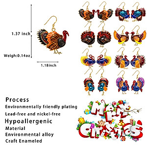 Christmas Earrings for Womens, Enameled Xmas Holiday Jewelry Thanksgiving Turkey Drop Dangle Earrings