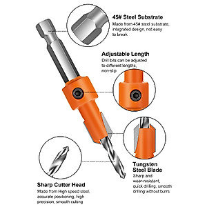 Lytool Countersink Drill Bit Set,5Pcs Counter Sink Drill Bit for Wood,1/4" Hex Shank Tapered Drill Bits for Woodworking and Carpentry,Quick Change and Allen Wrench for Woodworking,Pilot Screw Hole Set