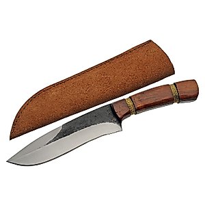 SZCO Supplies 11.75" Hand Forged Full Tang Wood Handle Carbon Steel Outdoor Hunting Knife With Sheath