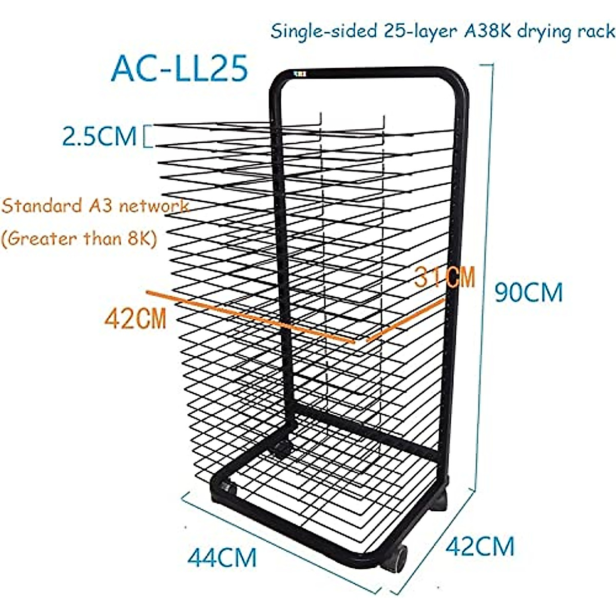 Ewatchaccessories Art Drying Rack, 25-Tier Mobile Drying Rack with Wire Rack for Artwork, Black Powder Coated Finish, Protects Artwork While Drying, Ideal for Schools and Art Clubs,
