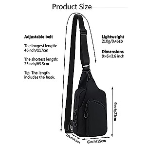 Niumike Small Sling Bag with Adjustable Straps Crossbody Chest Bags Lightweight Water-resistant Daily Backpack for Women Men Casual Outdoor Traveling Hiking, Black