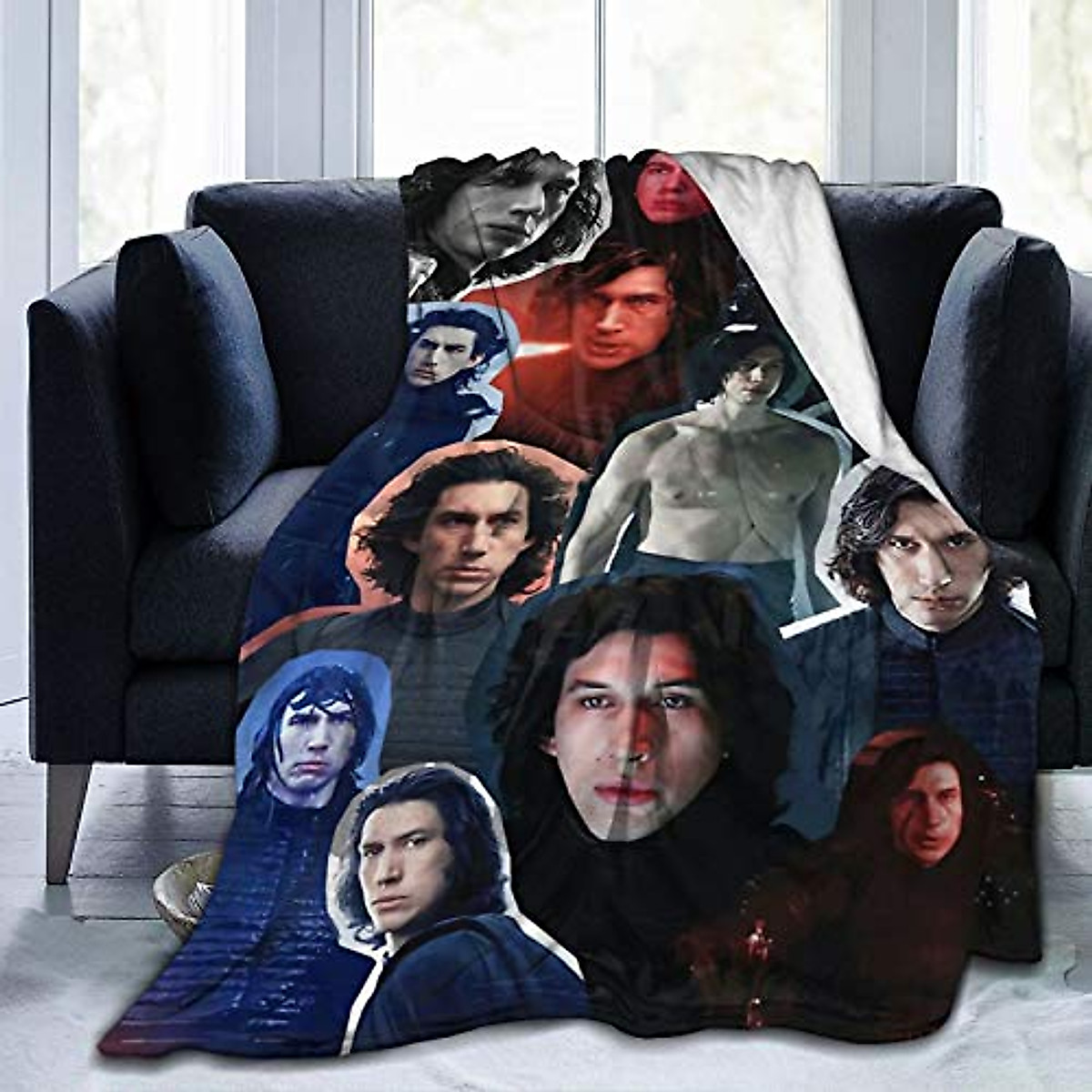 Blankets Adam Driver Kylo Ren Adam Sackler Soft and Comfortable Warm Fleece Throw Blankets Yoga Blankets Beach Blanket Picnic Blankets for Sofa Bed Camping Travel … (Black, 60"x50")
