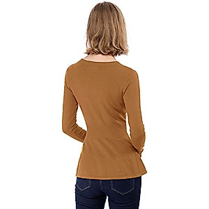 Allegra K Women's Peplum Sweater Ribbed V Neck Long Sleeve Knit Peplum Tops X-Small Brown