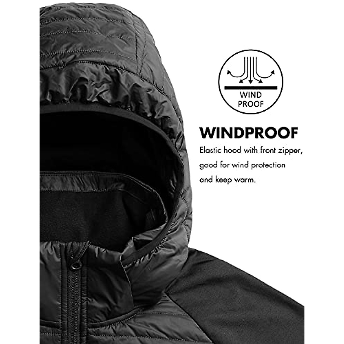 BALEAF Men's Running Jacket Lightweight Thumble Hole Warm Up Puffer Jacket Hybrid Thermal Coat Insulated Hiking Golf Black S