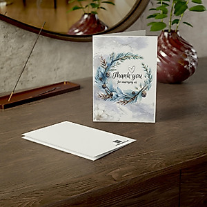 J&J'S TOYSCAPE Thank You for Marrying Us Card, 7x5 Inch Card with Envelope, Winter Wedding Officiant Gratitude Card, Pastor Appreciation, Card from Newlywed Couple (Blue Floral Wreath)
