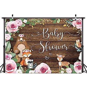 Leowefowa 7x5ft Baby Shower Backdrop Jungle Animal Pink Rose Leaf Leaf Photography Background Newborn Birthday Party Banner Photo Booth Studio Shoot Props