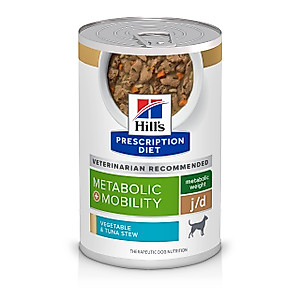 Hill's Prescription Diet Metabolic + Mobility, Weight + j/d Joint Care Vegetable & Tuna Stew Wet Dog Food, Veterinary Diet, 12.5 oz. Cans, 12-Pack