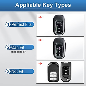 YO&YOYE Compatible with Honda Key Fob Cover with Keychain Leather Key Case Protector for 2022 Honda Accord Civic CRV Pilot Odyssey 11th Gen Smart Key Case Holder (Black)