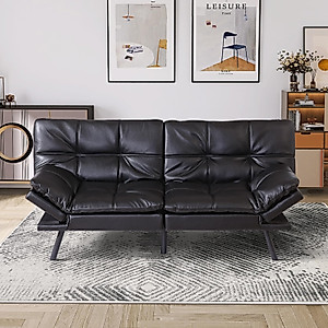 MUUEGM Adjustable Memory Foam Futon Sofa Bed, Couch with Convertible Backrests Armrests Futon Folding, Modern Futon Sleeper for Living Room, Apartment, Office, Small Room 71” Sofa Bed Black