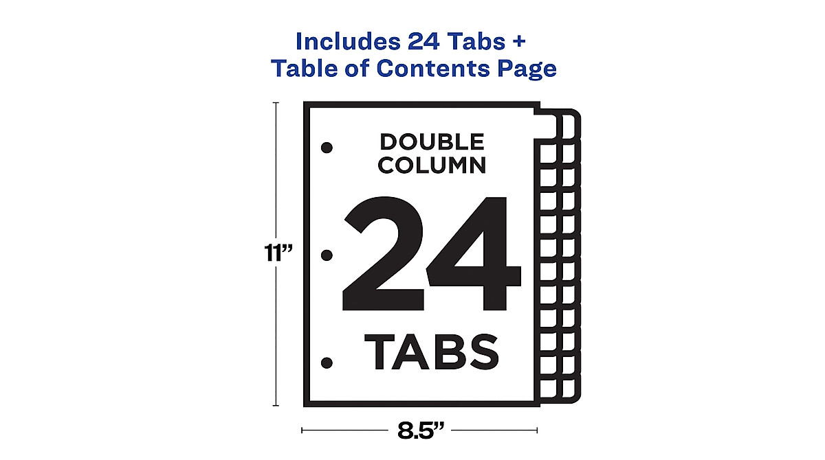 Avery 24 Tab Double Column Binder Dividers - Customizable TOC