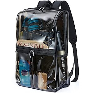 Clear Laptop Backpack Heavy Duty, 17 Inch Trendy Laptop Backpack, Water Resistant Transparent Travel Bags Apply to Men/Women, Amber Clear Glue Material, Built in Detachable Laptop Sleeves (Black)