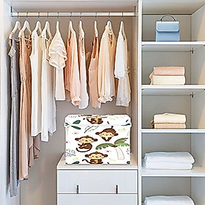 Krafig Cartoon Animal Monkey Foldable Storage Box Large Cube Organizer Bins Containers Baskets with Lids Handles for Closet Organization, Shelves, Clothes, Toys
