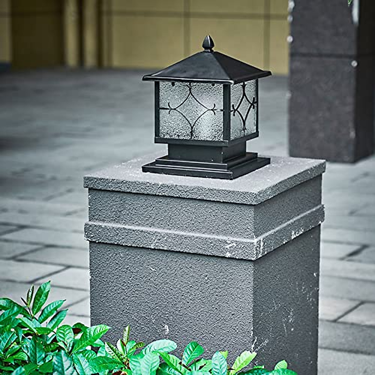 JSBDPHW Outdoor Waterproof Column Light Metal LED Warm Light Post Light Glass Lamp Shade Wall Lawn Courtyard Pillar LampPedestal Light Outdoor Post Light Fixtures
