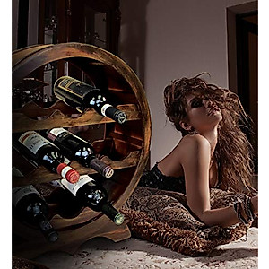 Puzzled Solomon Wine Rack - Freestanding Wooden Circle Wine Holder for 10 Wine Bottles, Decorative Wine Bottle Rack Table Top, Rustic Countertop Wine Storage Shelf Organizer for Wine Bar & Home Decor