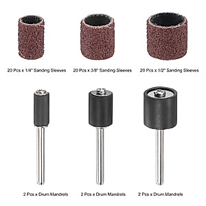 uxcell Sanding Drum Set Sanding Sleeves Sandpaper Kit with Drum Mandrels for Rotary Tool 80 Grit 66pcs