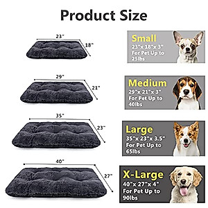 JOEJOY Large Dog Bed Crate Pad, Deluxe Plush Washable Dog Beds Fulffy Soft Kennel Pad Anti-Slip Pet Sleeping Mat for Extra Large Medium Small Dogs, 40" x 27", Grey