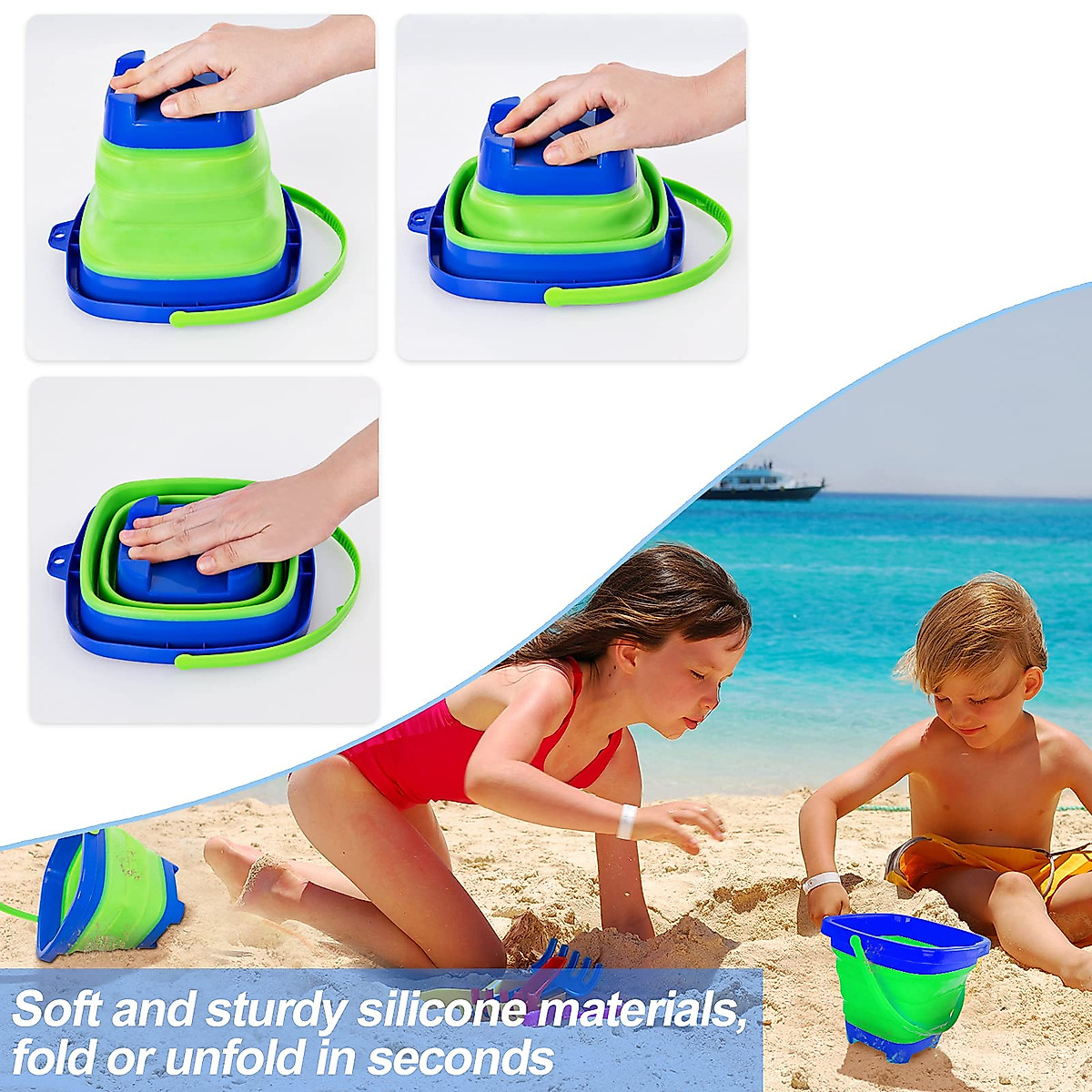 Kids Fishing Net, Telescopic Landing Net with Aluminum Pole Handle, Collapsible Bucket Kids Sand Pail, Butterfly Nets for Kids Fishing Net for Kids, Outdoor Play (Blue)