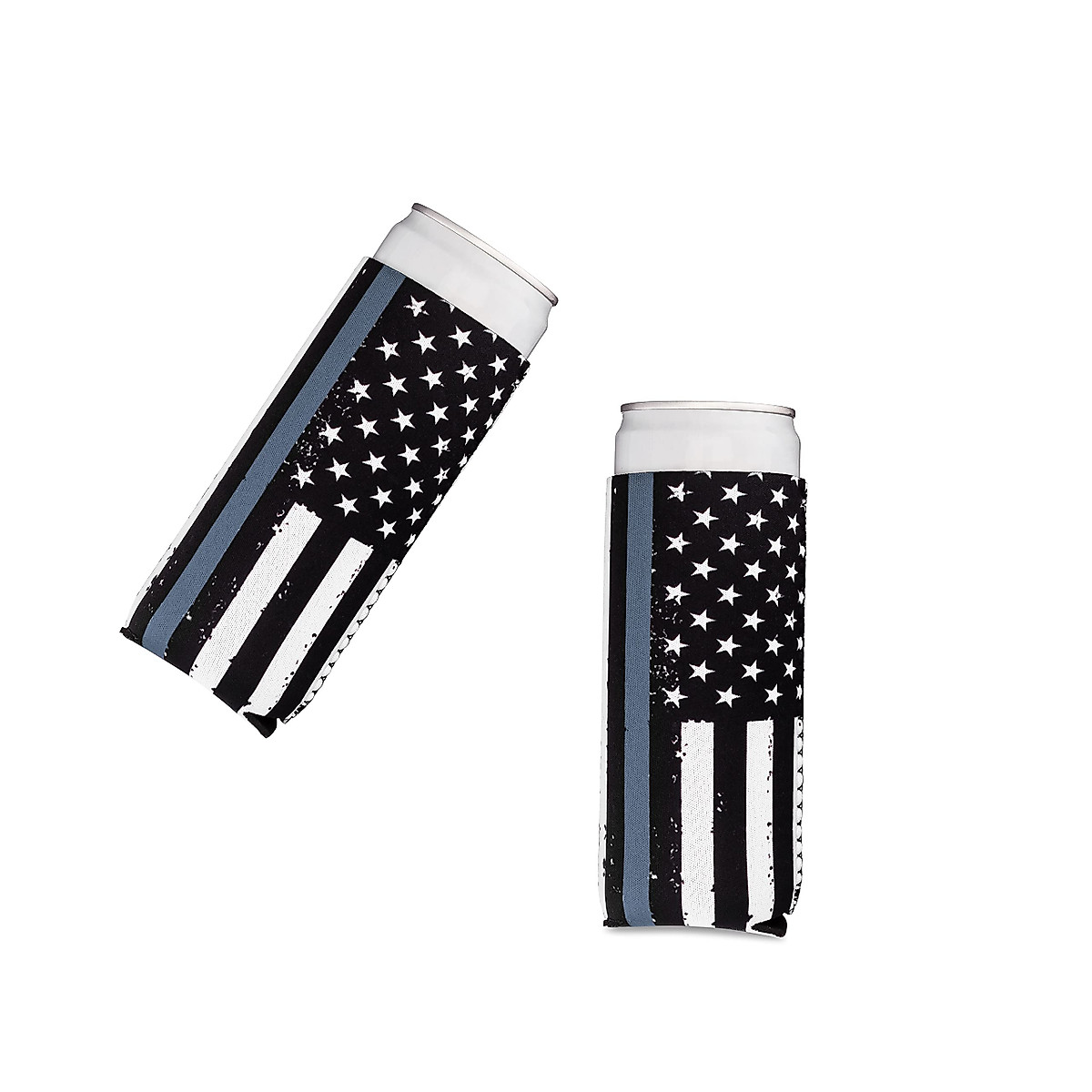Great 1 Products Thin Grey-Gray-Silver Line Collapsible Beer and Seltzer Can Beverage Cooler Sleeves - 2 Pack Tall Slim Size 12 oz 3mm Thick Insulated Neoprene Correctional Officer, Grey
