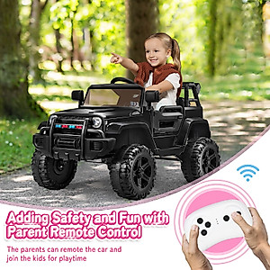 JOYMOR Ride on Truck with Remote Control, 4 Wheels 12V Battery Powered Kids Car, with LED Headlight/Horn Button/ MP3 Player/USB Port/Forward Backward/Kids Girl Boy (Black)