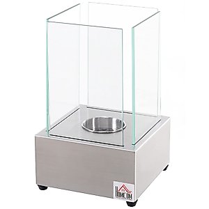 HOMCOM Ethanol Fireplace, 7.75" Tabletop 0.10 Gal Stainless Steel 160 Sq. Ft., Burns up to 2 Hours, Silver